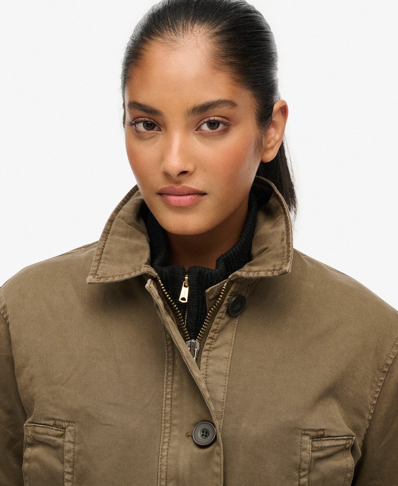 womens Dropped Waist Jacket in Deep Olive | Superdry UK