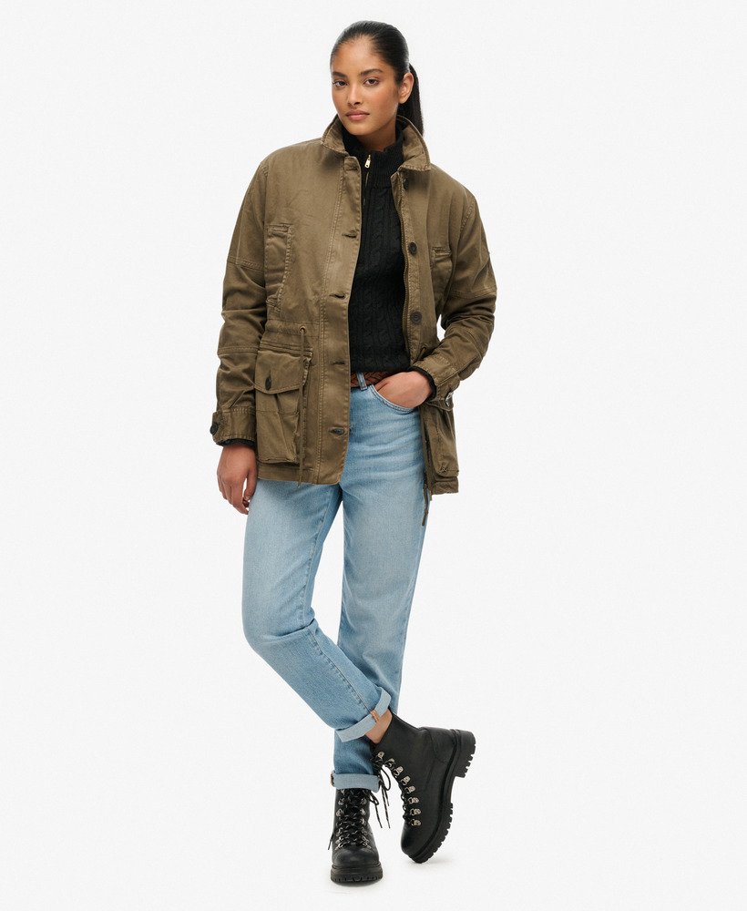 womens Dropped Waist Jacket in Deep Olive | Superdry UK