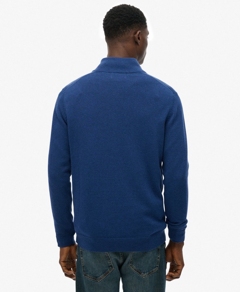 mens Essentials Cotton Half Zip Jumper in Lapis Blue Marl | Superdry UK