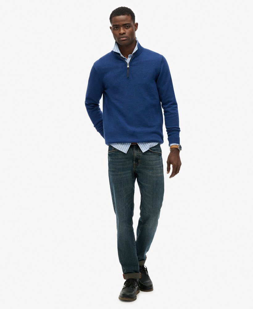 mens Essentials Cotton Half Zip Jumper in Lapis Blue Marl | Superdry UK