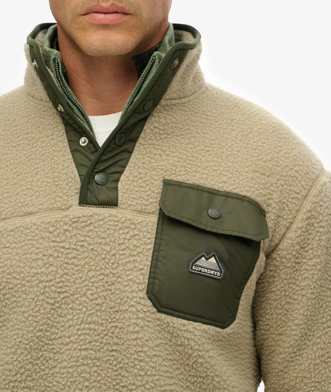 mens Fuji Popper Neck Fleece in Winter Twig Beige | Superdry UK
