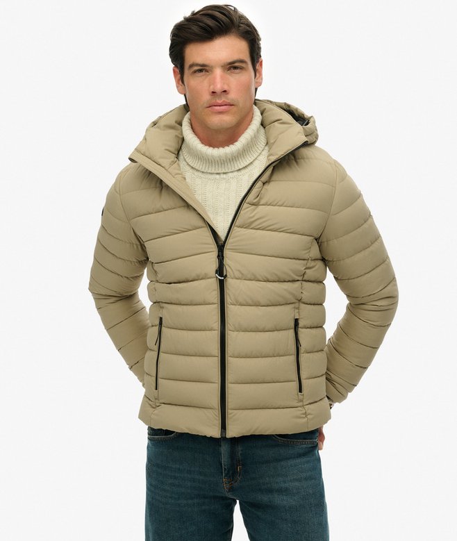 mens Hooded Fuji Padded Jacket in Winter Twig Beige | Superdry UK