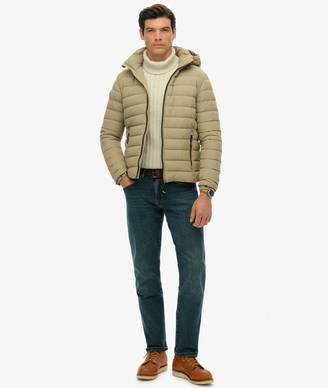 mens Hooded Fuji Padded Jacket in Winter Twig Beige | Superdry UK