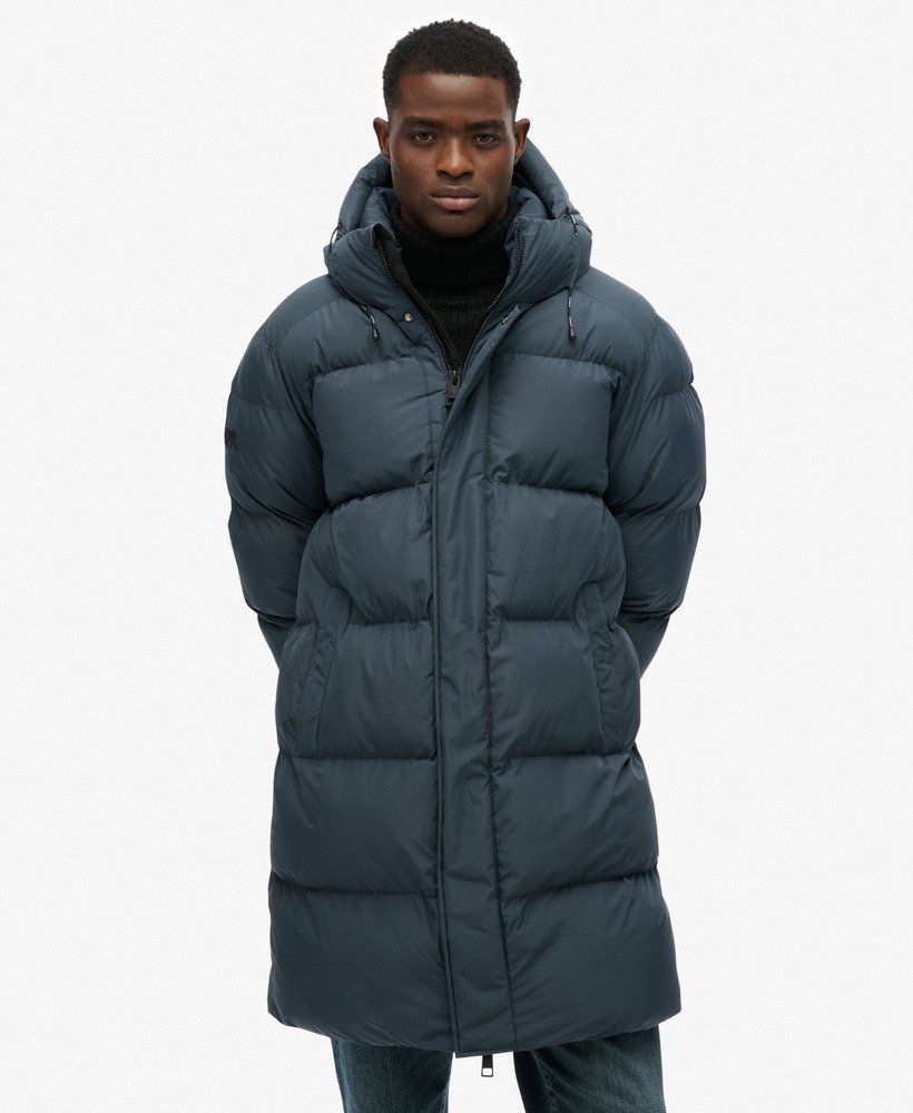 mens Hooded Sports Puffer Coat in PETROLEUM BLUE | Superdry UK