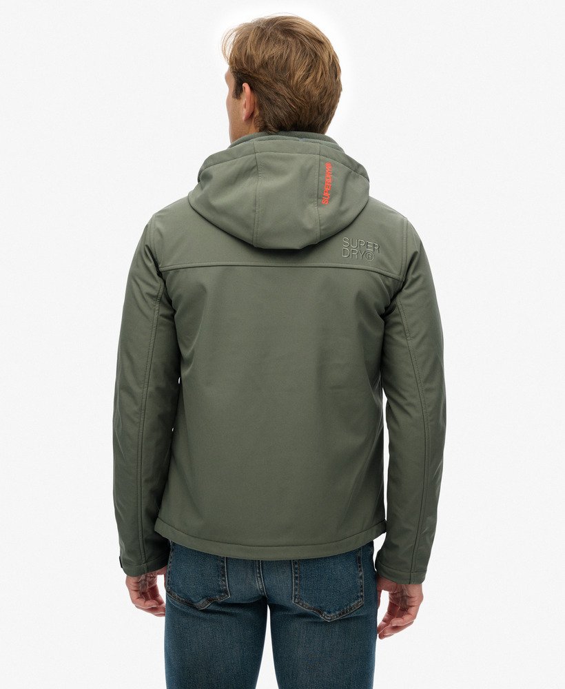 mens Hooded Soft Shell Trekker Jacket in Shell Grey Olive | Superdry UK