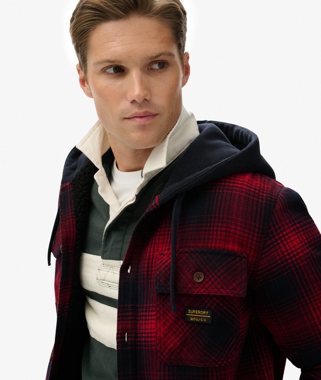 mens Surplus Hooded Check Shirt in Over Ombre Red | Superdry UK