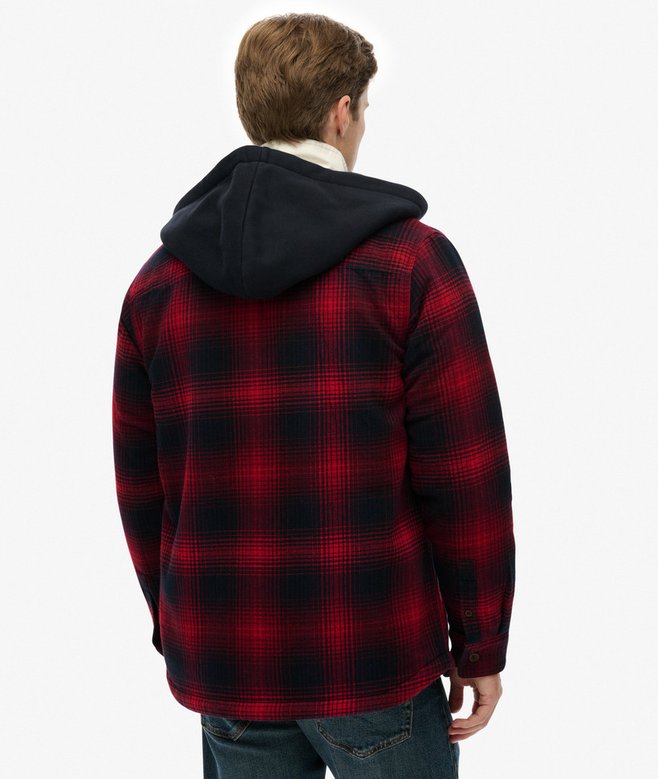 mens Surplus Hooded Check Shirt in Over Ombre Red | Superdry UK