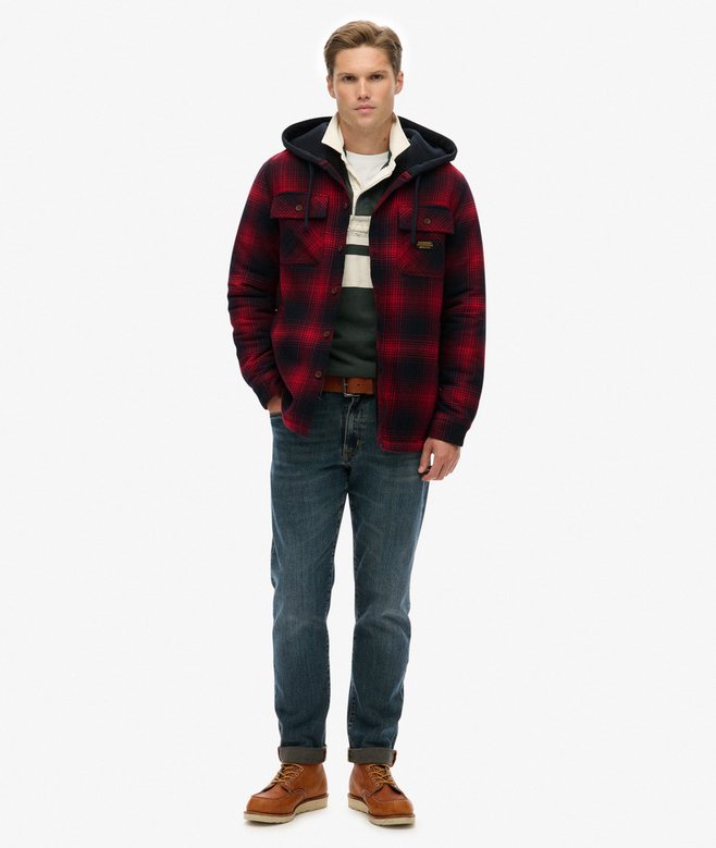 mens Surplus Hooded Check Shirt in Over Ombre Red | Superdry UK