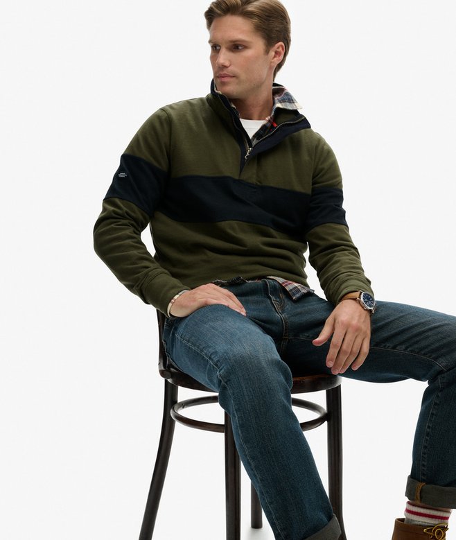 mens Classic Rugby Half Zip Top in Army Khaki Green | Superdry UK
