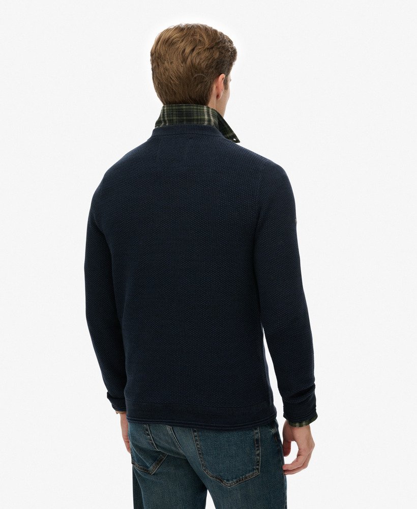 mens Light Weight Cotton Texture Jumper in Eclipse Navy Twist | Superdry UK