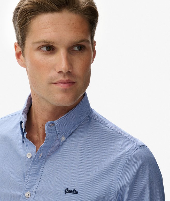 Heren Essentials Tailored Lite overhemd in micro ticking stripe indigo ...