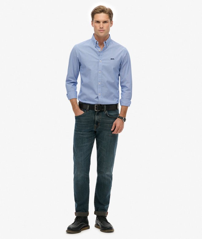 Heren Essentials Tailored Lite overhemd in micro ticking stripe indigo ...