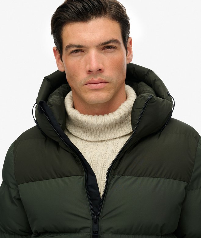mens Colourblock Hooded Puffer Jacket in Surplus Goods Olive Green ...