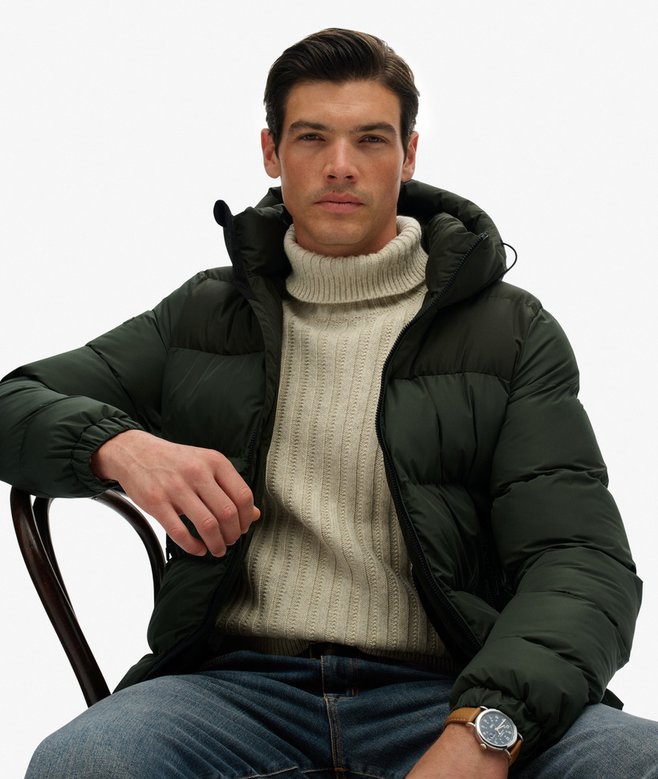 mens Colourblock Hooded Puffer Jacket in Surplus Goods Olive Green ...