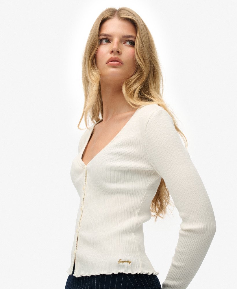 womens Essential Button Through Long Sleeve Top in OFF WHITE | Superdry UK