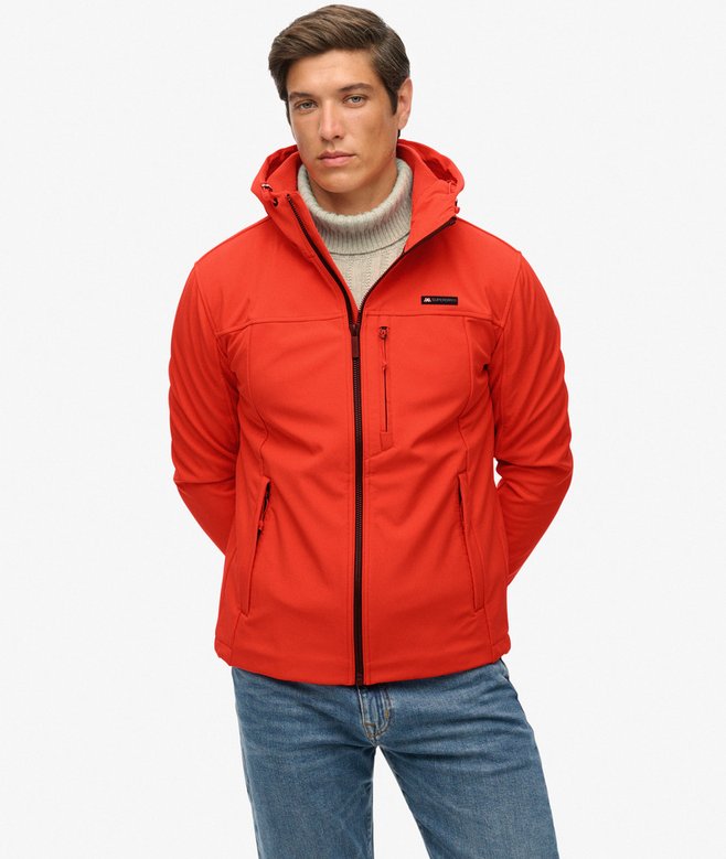 mens Hooded Soft Shell Trekker Jacket in Bold Orange | Superdry US