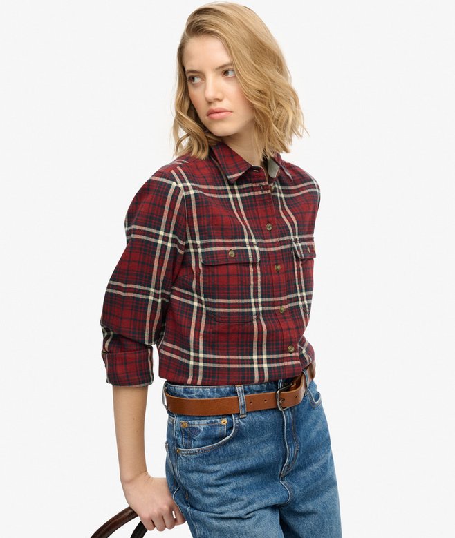 womens Lumberjack Check Flannel Shirt in Frontier Check Red | Superdry UK