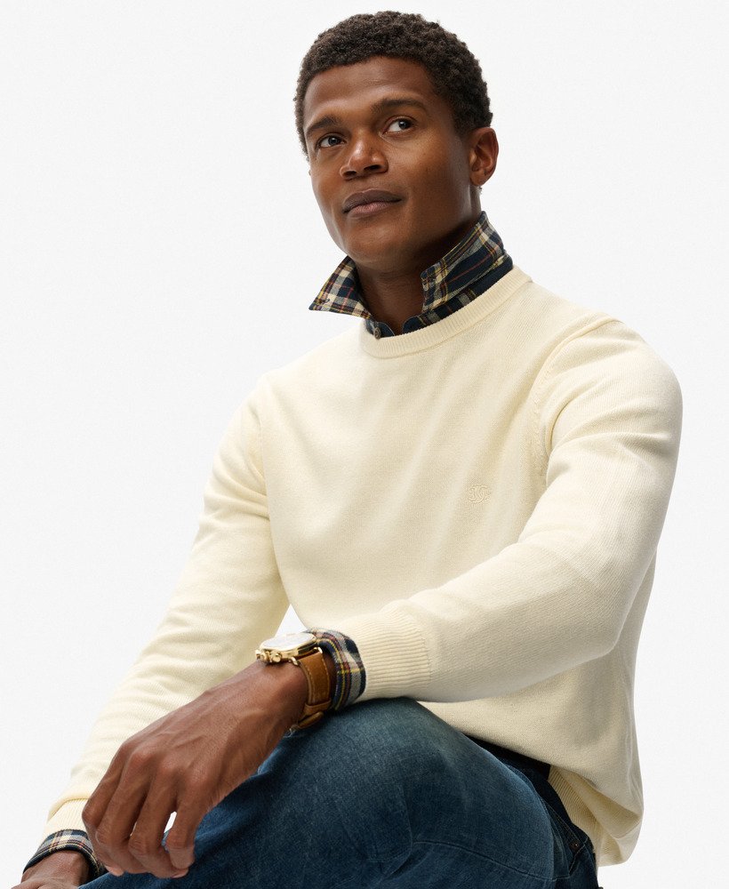 mens Essentials Cotton Jumper in Classic Cream | Superdry UK