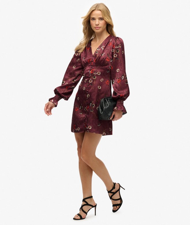 dame Jacquard minikjole med lange ermer i Midnattseng | Superdry NO