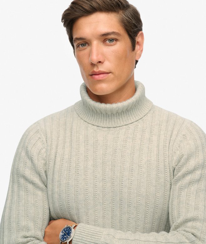 mens The Merchant Store - Ribbed Roll Neck Jumper in Oatmeal Beige ...