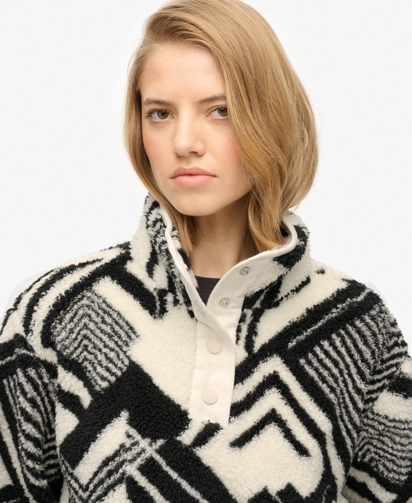 Mujer Forro Polar Teddy Estampado Súper Suave en Mono Aztec blanco roto ...