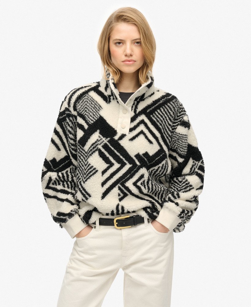 Mujer Forro Polar Teddy Estampado Súper Suave en Mono Aztec blanco roto ...