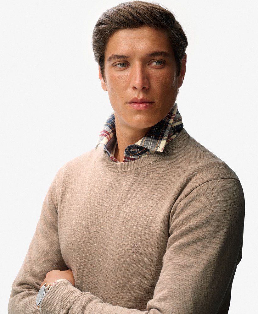 mens Essentials Cotton Jumper in TAUPE MARL/CALIFORNIA BLUE | Superdry UK