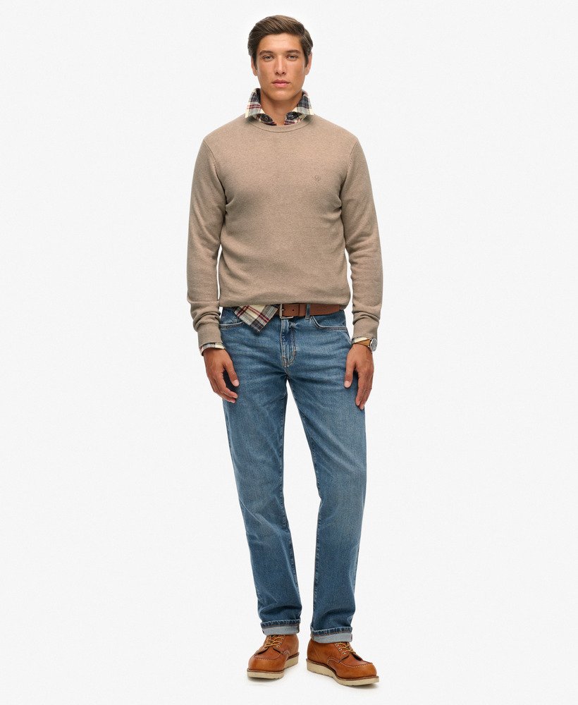 mens Essentials Cotton Jumper in TAUPE MARL/CALIFORNIA BLUE | Superdry UK