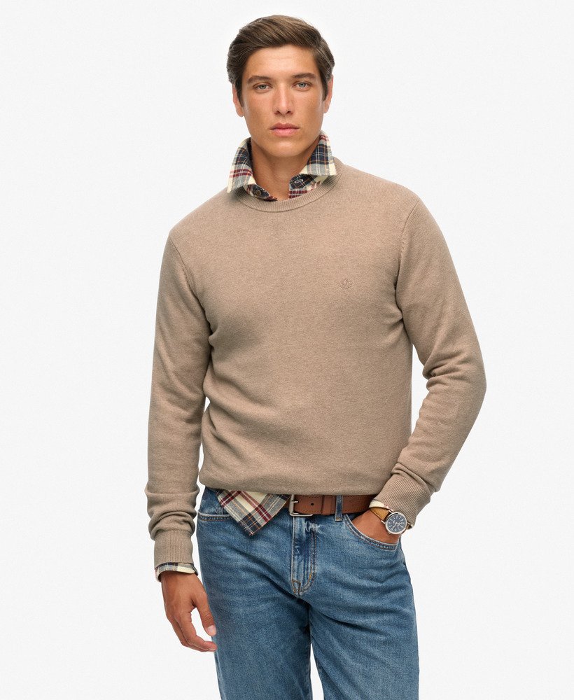 mens Essentials Cotton Jumper in TAUPE MARL/CALIFORNIA BLUE | Superdry UK