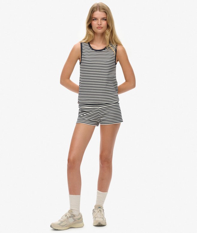 womens Athletic Essentials Fold Over Short in Eclipse Navy Stripe ...