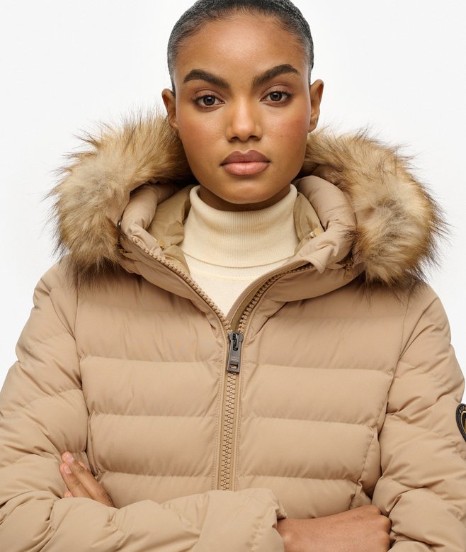 Dames Fuji Gewatteerde Jas Met Bontkraag in shaker beige | Superdry BE-NL