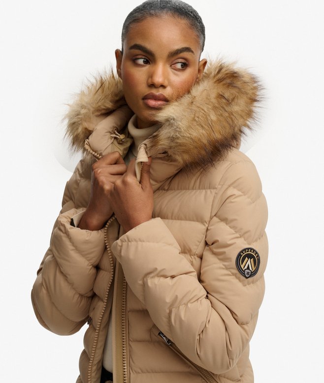 Dames Fuji Gewatteerde Jas Met Bontkraag in shaker beige | Superdry BE-NL