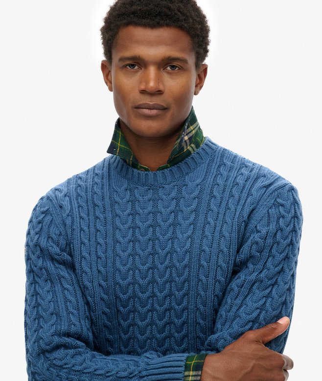 mens Jacob Cable Knit Jumper in Coast Blue | Superdry UK