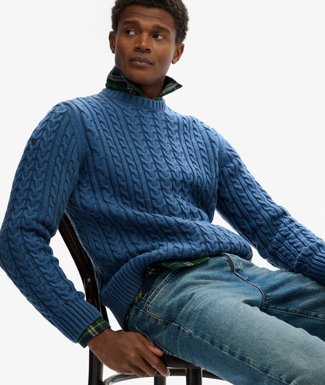 mens Jacob Cable Knit Jumper in Coast Blue | Superdry UK