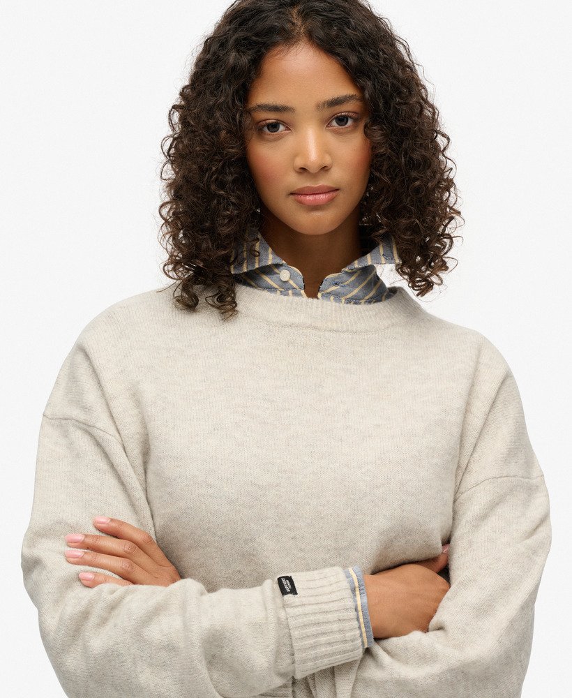 womens Slouchy Crew Neck Jumper in OATMEAL TWIST | Superdry UK