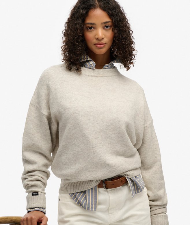 womens Slouchy Crew Neck Jumper in OATMEAL TWIST | Superdry UK