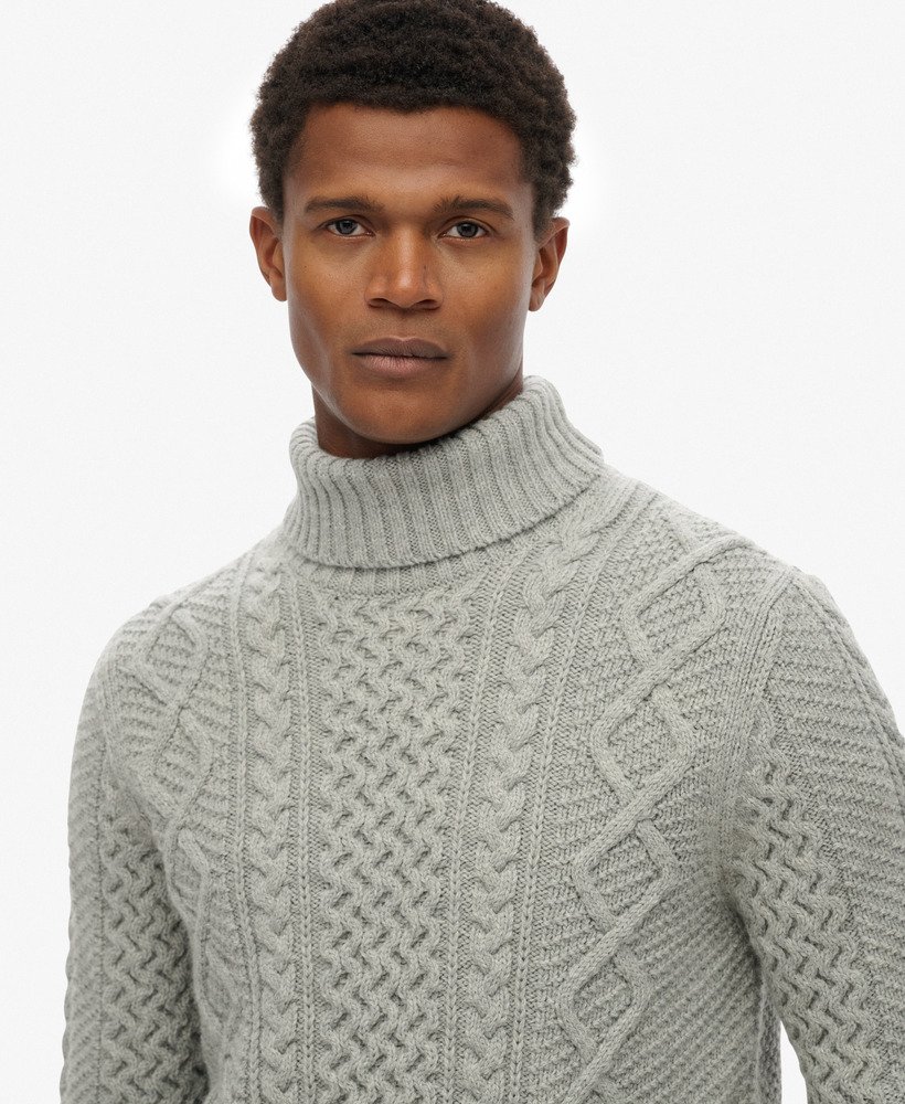 mens Jacob Cable Roll Neck Jumper in MID GREY | Superdry UK