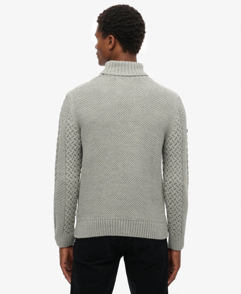 mens Jacob Cable Roll Neck Jumper in MID GREY | Superdry UK