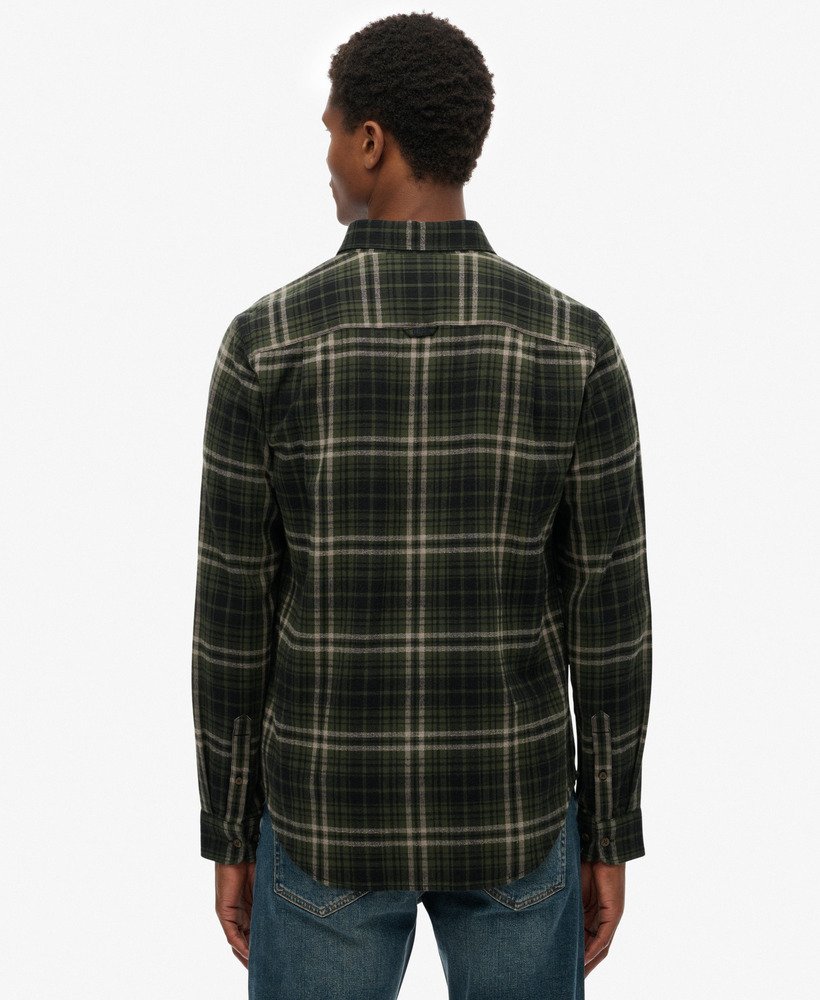 mens Long Sleeve Cotton Lumberjack Shirt in Frontier Check Olive Green ...