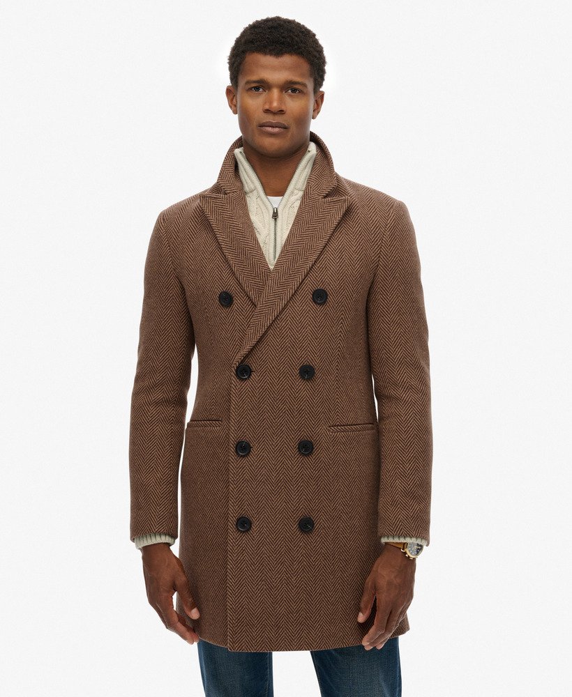 mens The Merchant Store - Town Coat in Camel Brown Herringbone ...