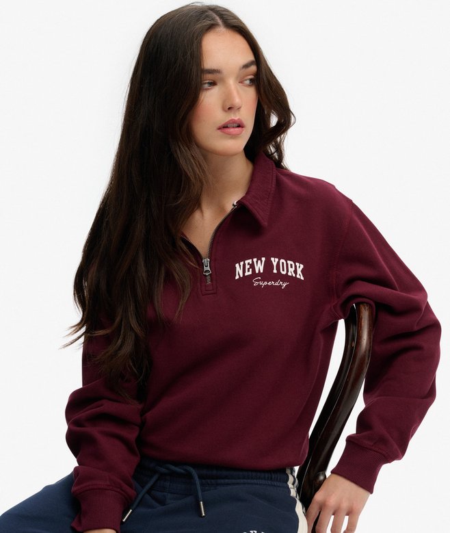 womens Athletic Essentials Collared Half Zip Sweatshirt in Port Red ...