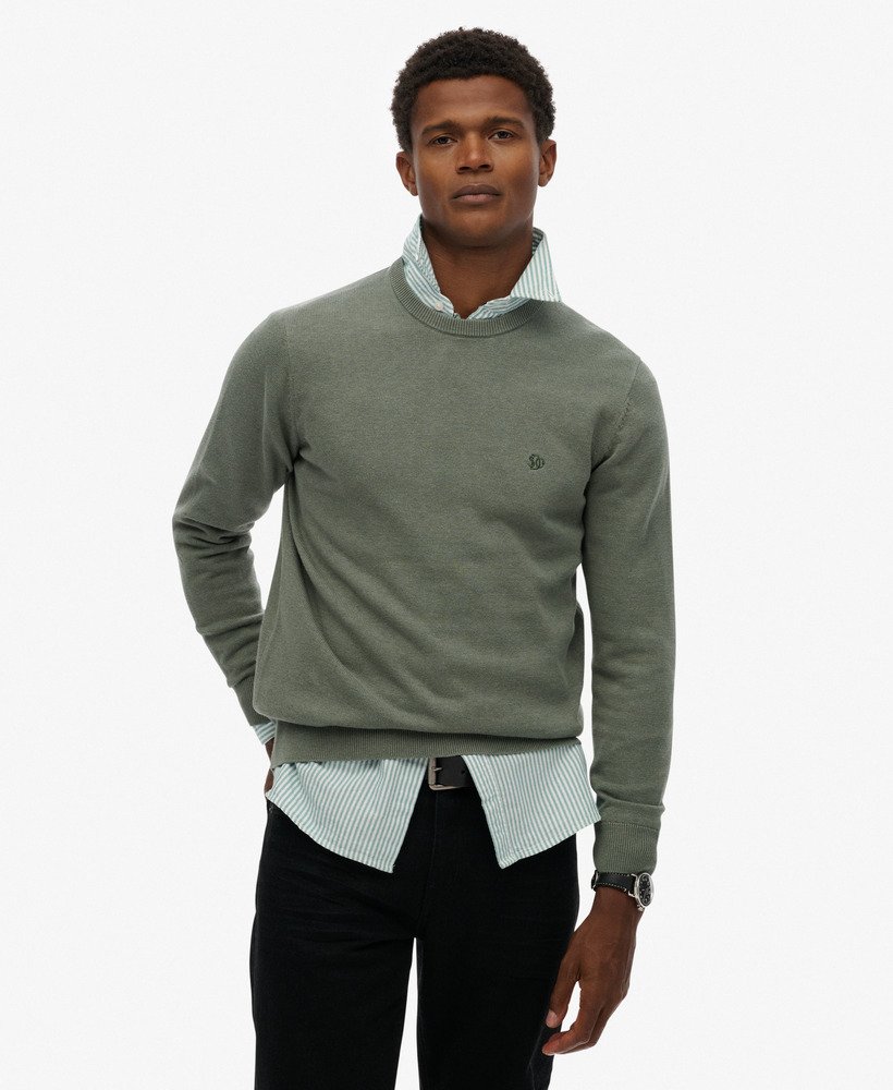 mens Essentials Cotton Jumper in Lily Pad Green Marl | Superdry UK