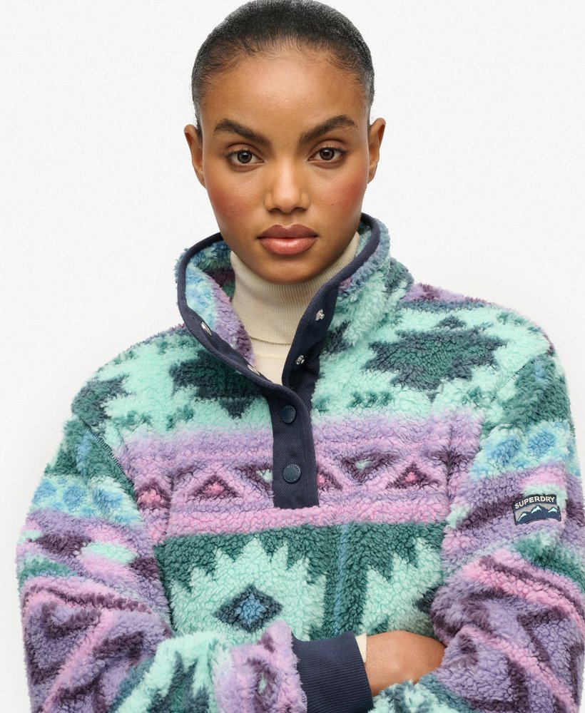 womens Super Soft Printed Teddy Fleece in Linear Aztec Navy | Superdry US