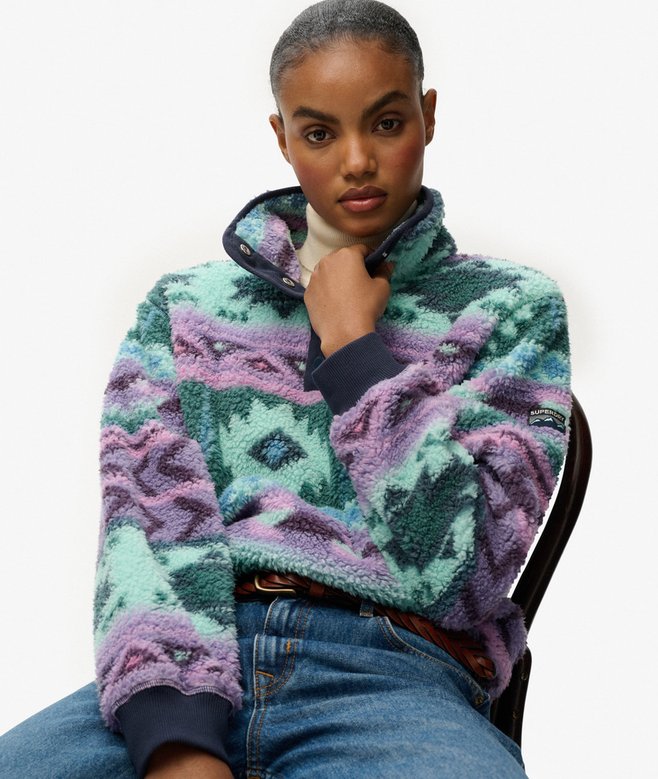 womens Super Soft Printed Teddy Fleece in Linear Aztec Navy | Superdry UK