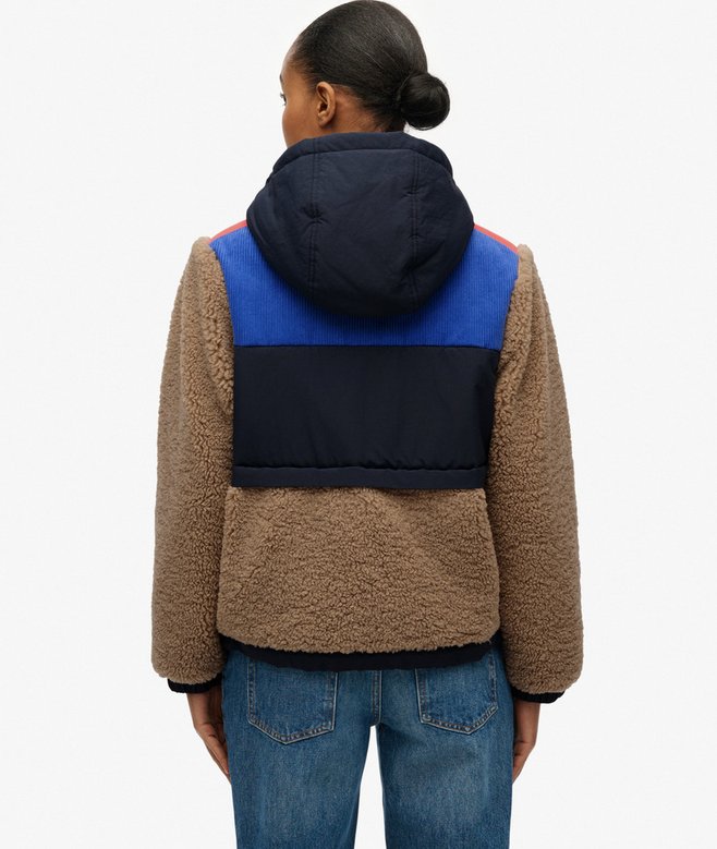 womens Hooded Fleece Sherpa Jacket in Cobblestone Grey | Superdry UK