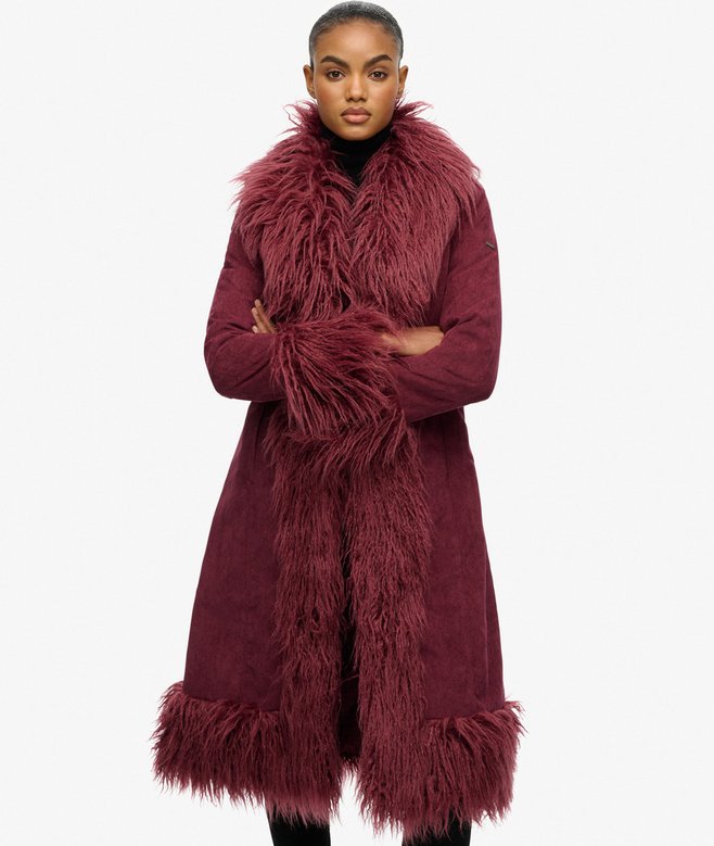 womens Long Afghan Coat in Berry Jam Purple | Superdry US