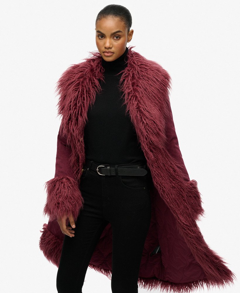 womens Long Afghan Coat in Berry Jam Purple | Superdry UK