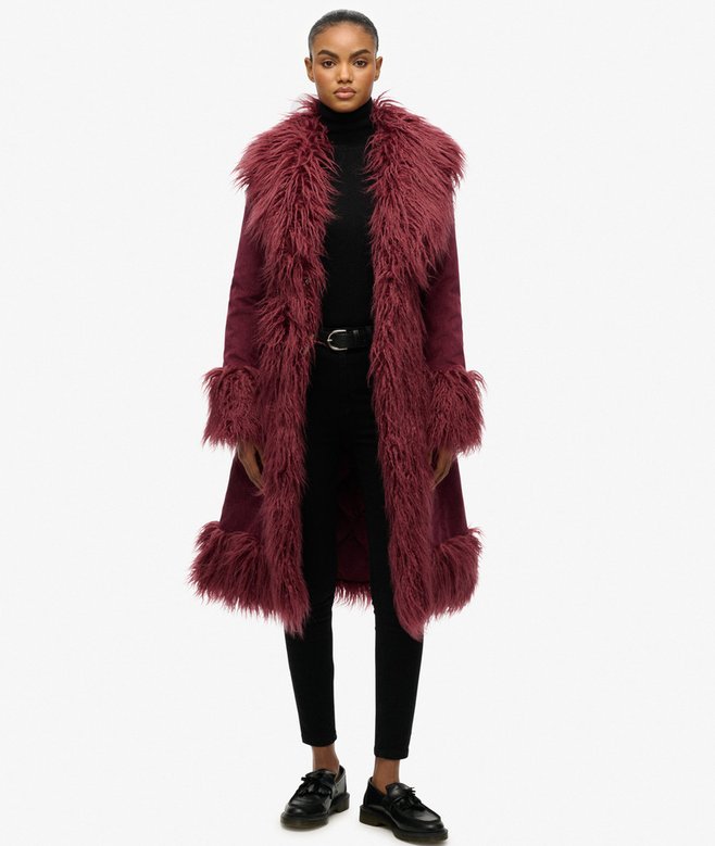womens Long Afghan Coat in Berry Jam Purple | Superdry US