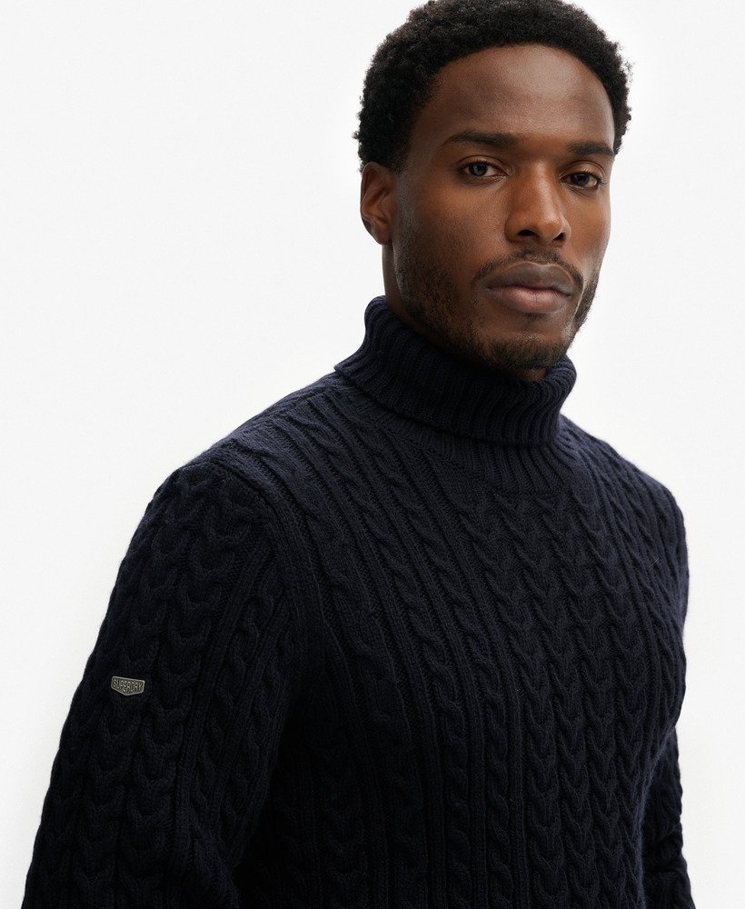 mens Jacob Cable Roll Neck Jumper in Eclipse Navy | Superdry UK