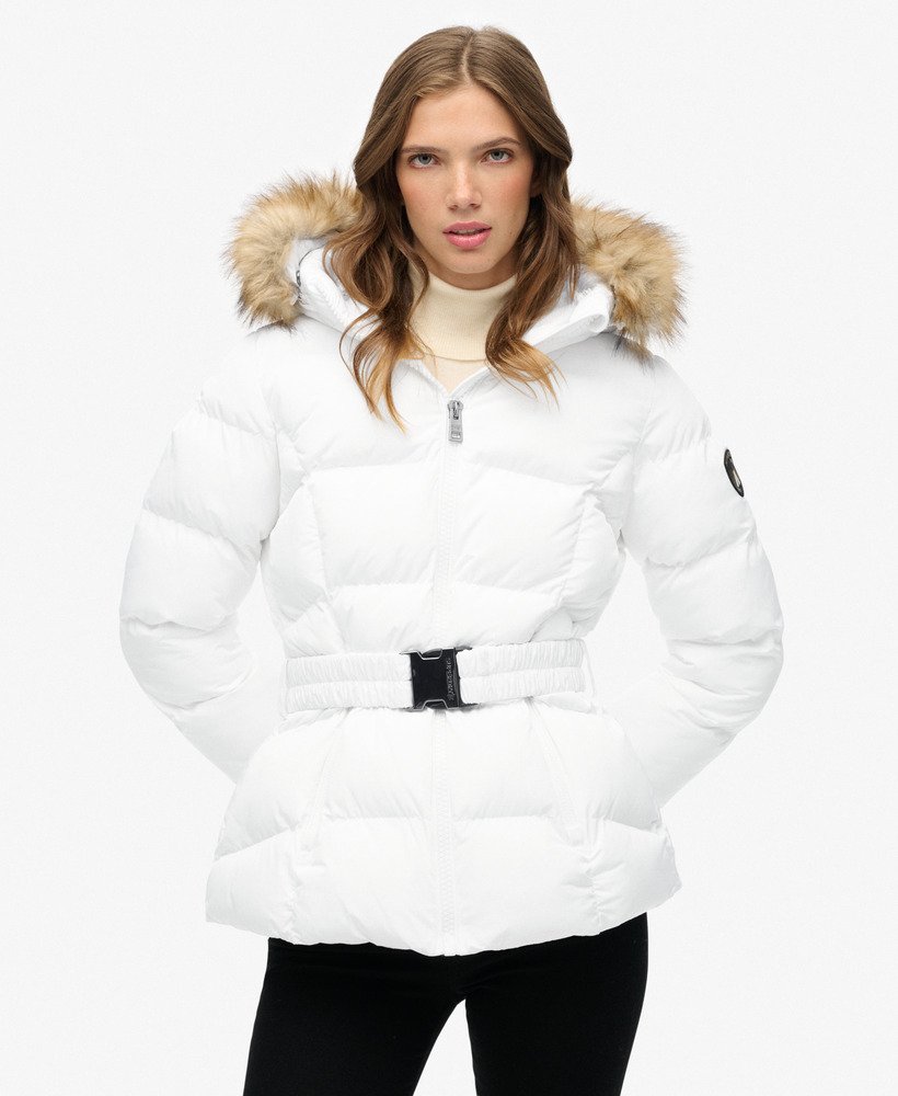 womens Fuji Belted Puffer Jacket in Bright White | Superdry UK
